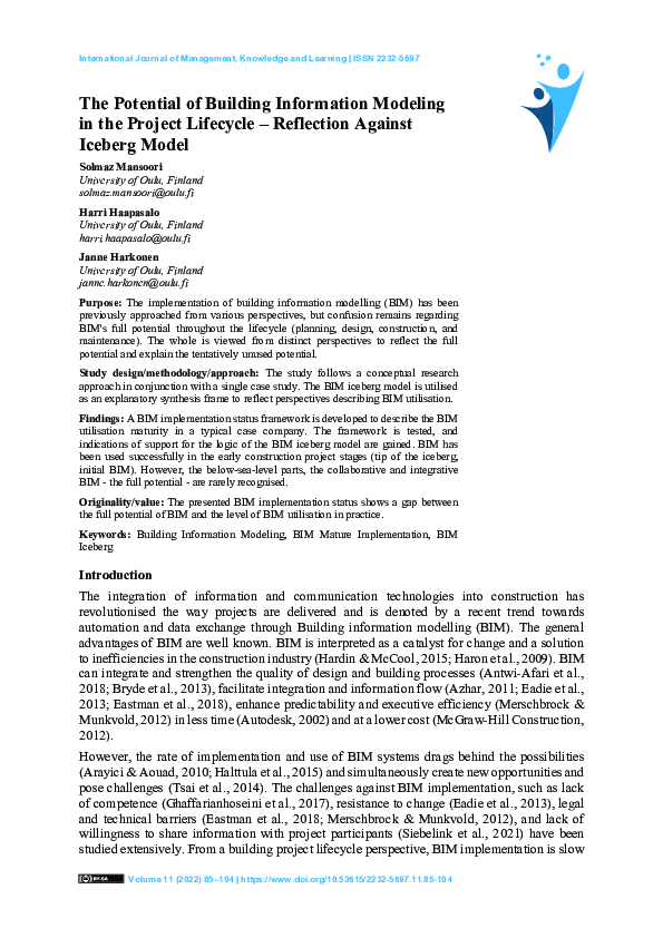 (PDF) Potential of Building Information Modeling in the Project Lifecycle – Reflection Against ...