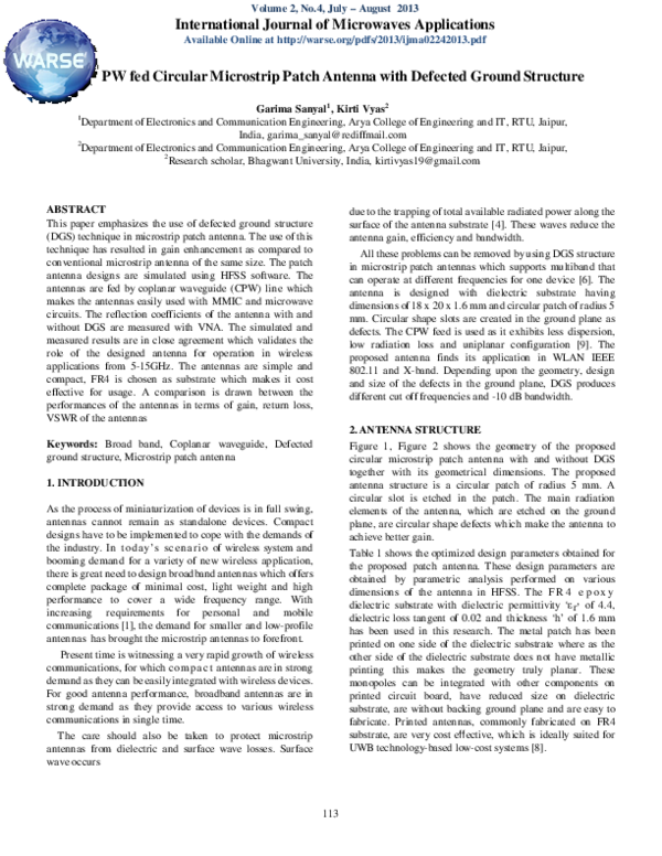 Pdf A Cpw Fed Circular Microstrip Patch Antenna With Defected Ground