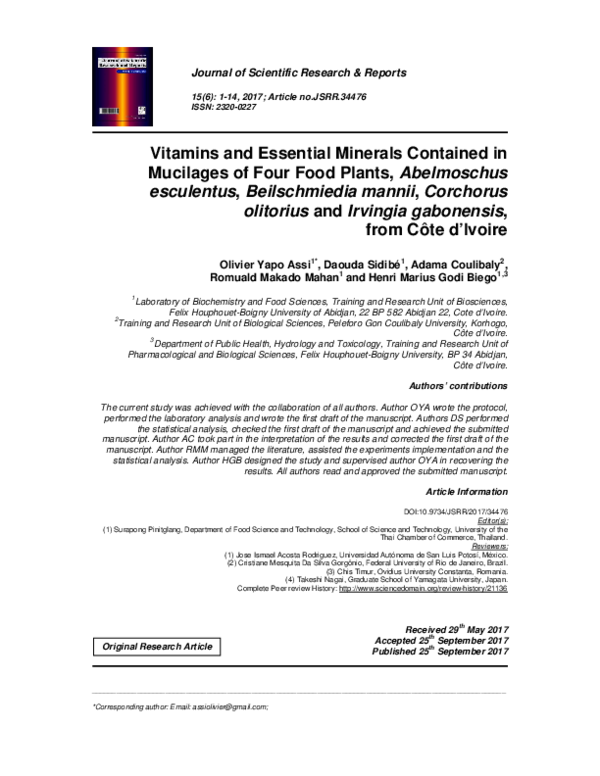 (PDF) Vitamins and Essential Minerals Contained in Mucilages of Four ...