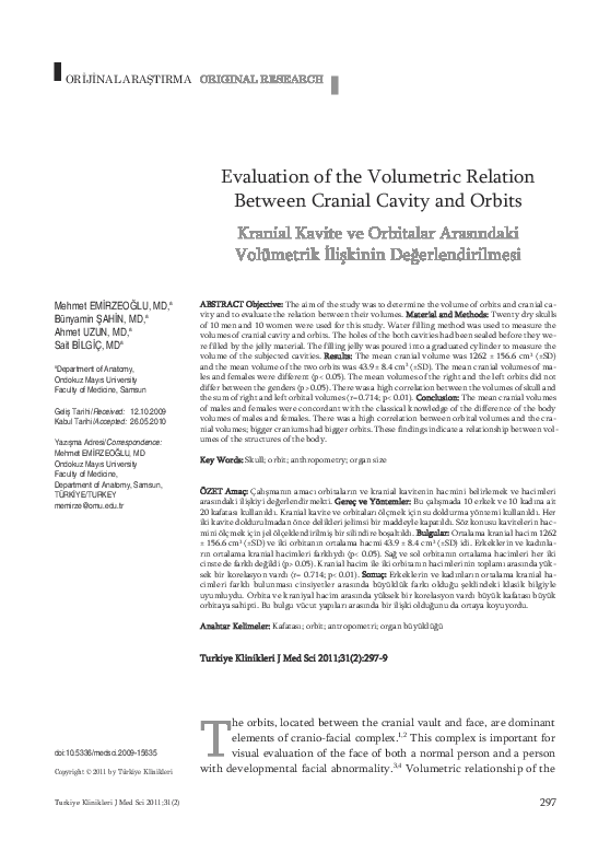 (PDF) Kranial Kavite ve Orbitalar Arasındaki Volümetrik İlişkinin ...