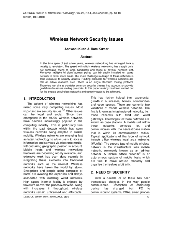 Pdf Wireless Network Security Issues