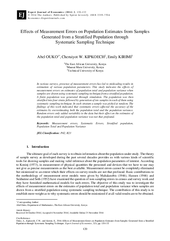 (PDF) Effects of Measurement Errors on Population Estimates from ...