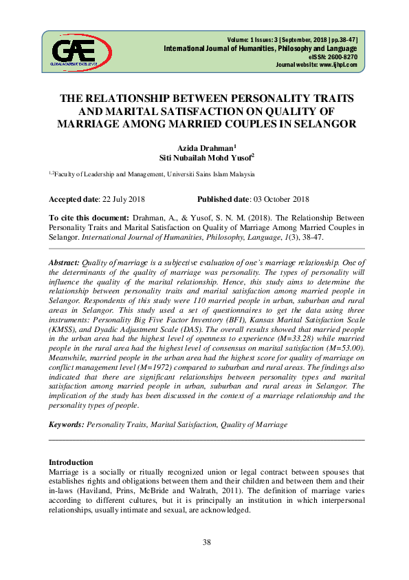 (PDF) The Relationship Between Personality Traits and Marital ...