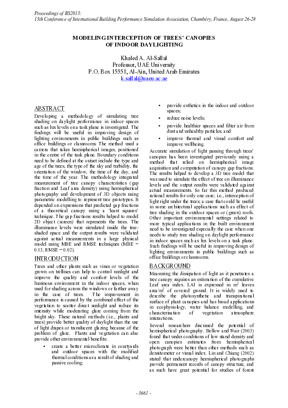 (PDF) Modeling Interception Of Trees’ Canopies Of Indoor Daylighting