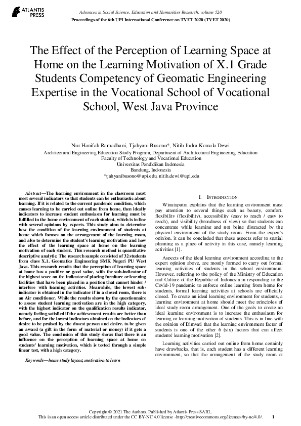 (PDF) The Effect of the Perception of Learning Space at Home on the ...