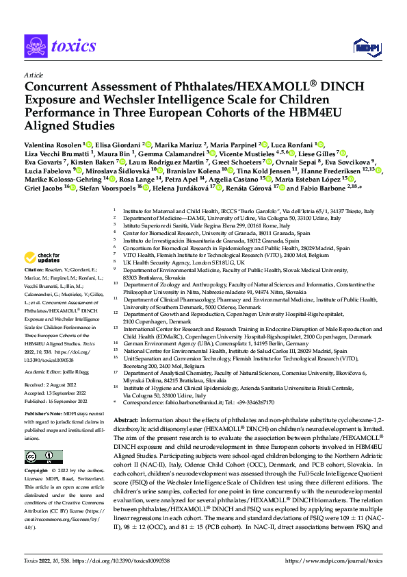 (PDF) Concurrent Assessment of Phthalates/HEXAMOLL® DINCH Exposure and ...