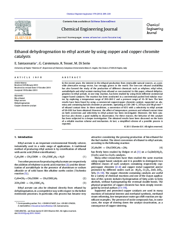 (PDF) Ethanol dehydrogenation to ethyl acetate by using copper and ...