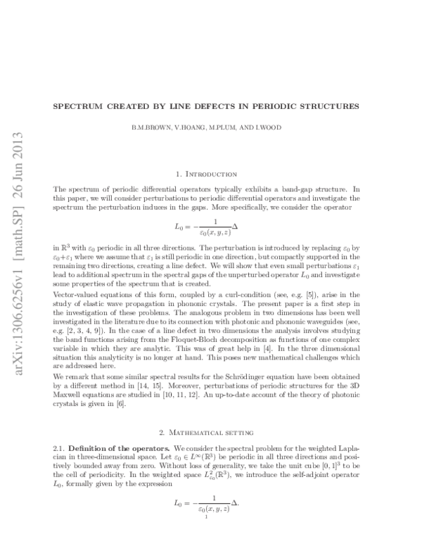 (PDF) Spectrum created by line defects in periodic structures