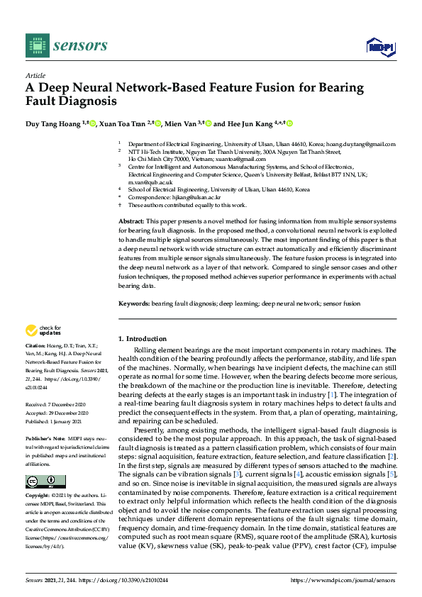 Pdf A Deep Neural Network Based Feature Fusion For Bearing Fault Diagnosis