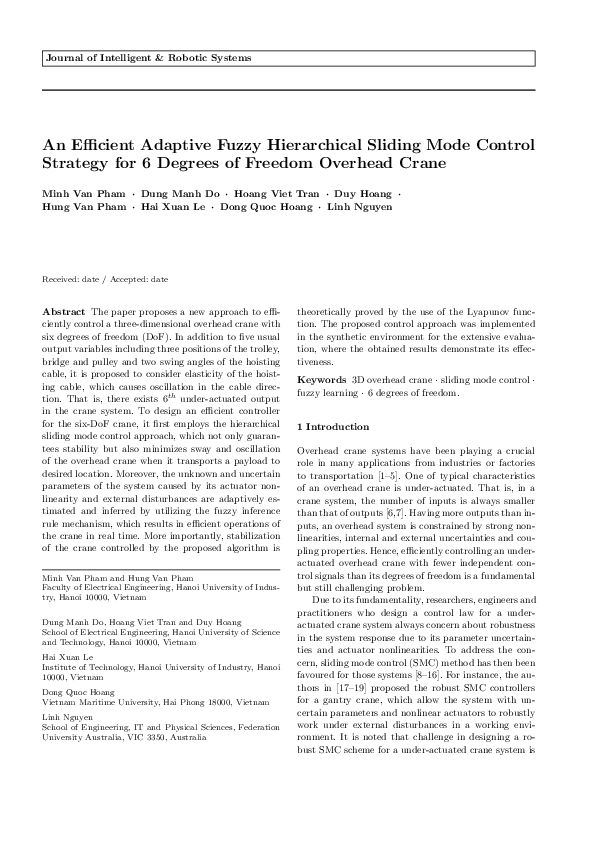 (PDF) An Efficient Adaptive Fuzzy Hierarchical Sliding Mode Control ...
