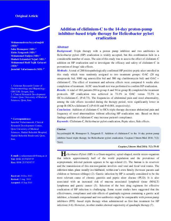 (PDF) Addition of clidinium-C to the 14-day proton-pump inhibitor-based ...