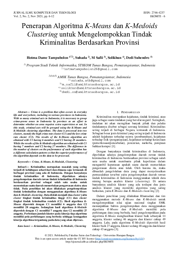 Pdf Penerapan Algoritma K Means Dan K Medoids Clustering Untuk