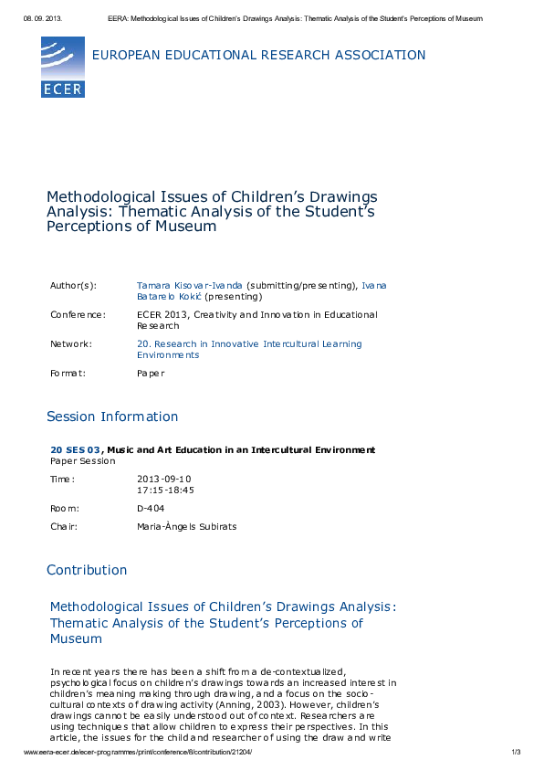 (PDF) Methodological Issues of Children's Drawings Analysis: Thematic ...