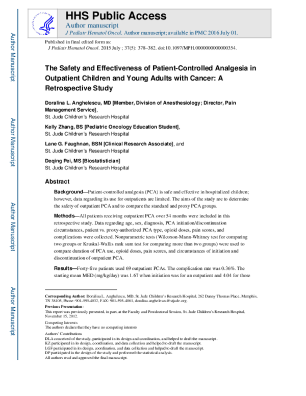 (PDF) The Safety and Effectiveness of Patient-controlled Analgesia in ...