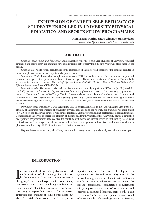 (PDF) Expression of Career Self-Efficacy of Students Enrolled in ...