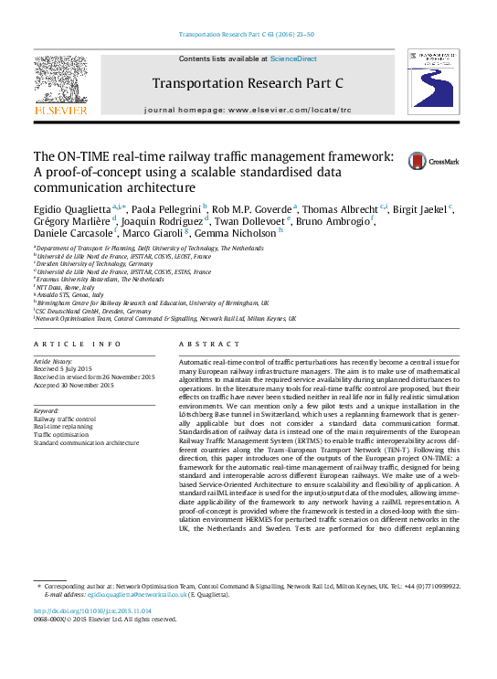 Pdf The On Time Real Time Railway Traffic Management Framework A Proof Of Concept Using A