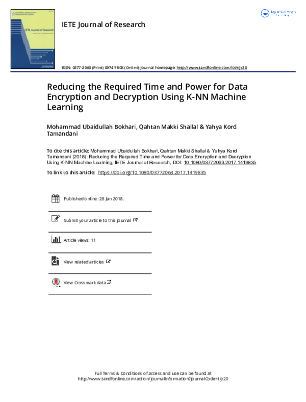 Pdf Reducing The Required Time And Power For Data Encryption And Decryption Using K Nn Machine