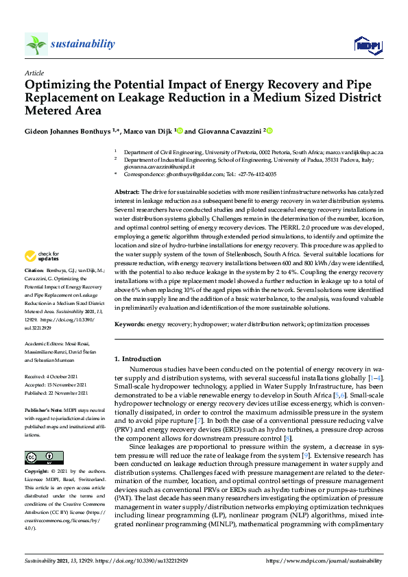 (PDF) Optimizing the Potential Impact of Energy Recovery and Pipe Replacement on Leakage ...