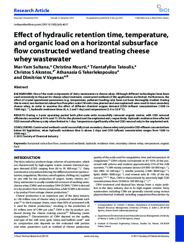 (PDF) Effect of hydraulic retention time, temperature, and organic load on a horizontal ...