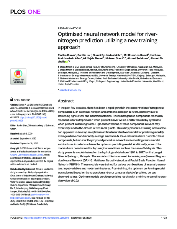 (PDF) Optimised neural network model for river-nitrogen prediction utilizing a new training approach