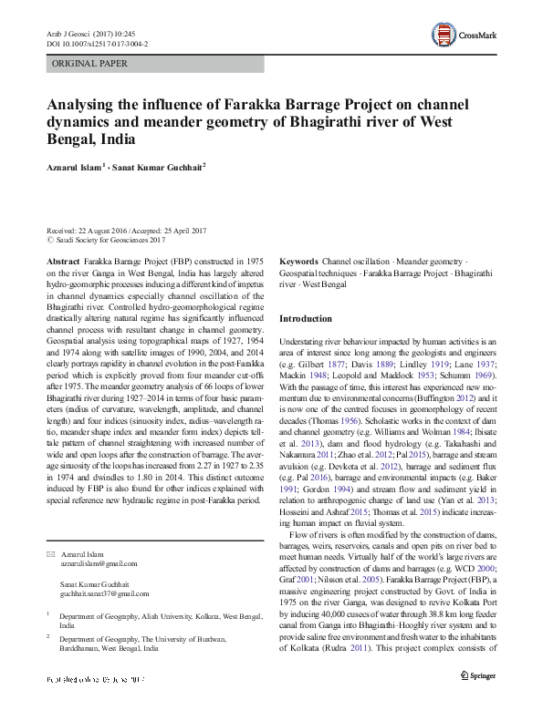 (PDF) Analysing the influence of Farakka Barrage Project on channel ...
