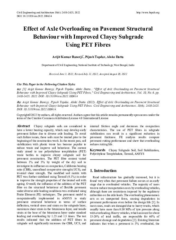 Pdf Effect Of Axle Overloading On Pavement Structural Behaviour With Improved Clayey Subgrade