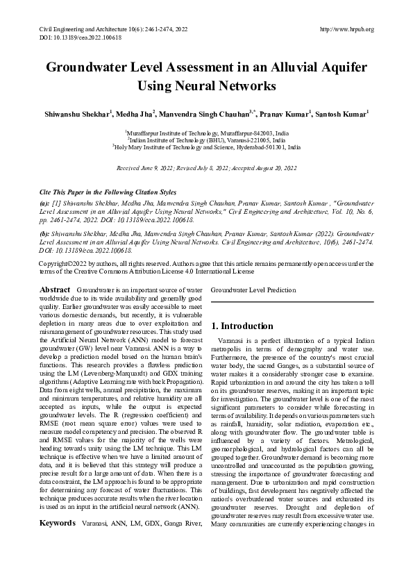Pdf Neural Network Forecasting Of Groundwater Levels