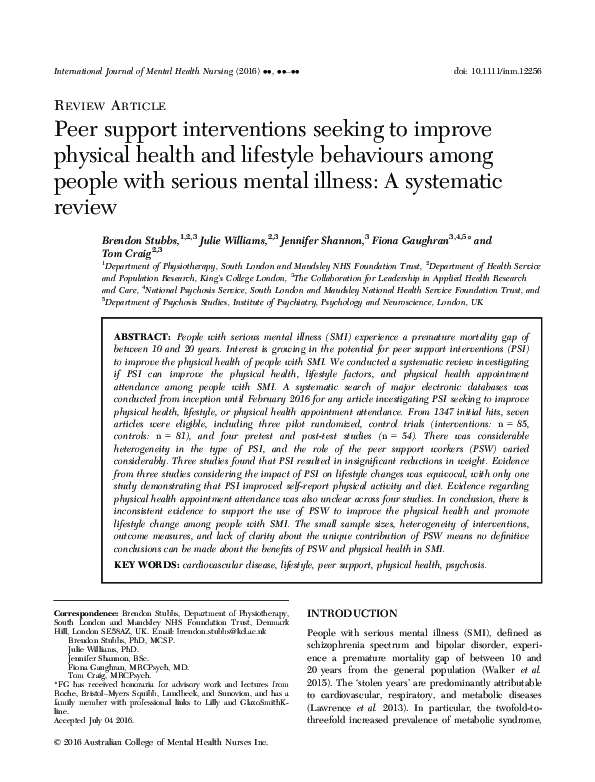 (PDF) Peer support interventions seeking to improve physical health and lifestyle behaviours ...