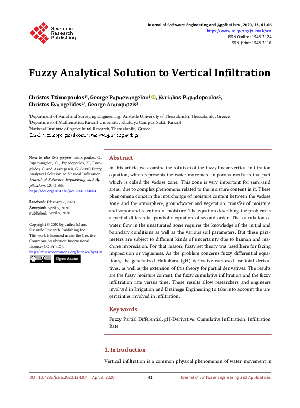 (PDF) Fuzzy Analytical Solution to Vertical Infiltration