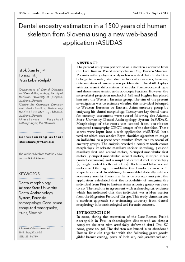 (PDF) Dental ancestry estimation in a 1500 years old human skeleton ...