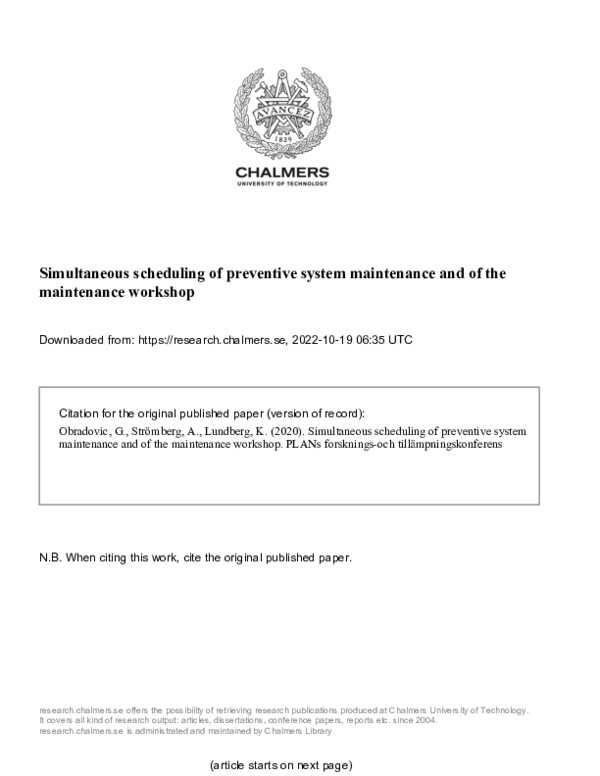 (PDF) Simultaneous scheduling of preventive system maintenance and of the maintenance workshop