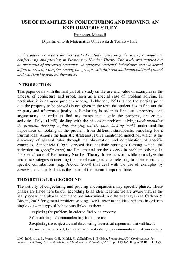 (PDF) Use of examples in conjecturing and proving: an exploratory study