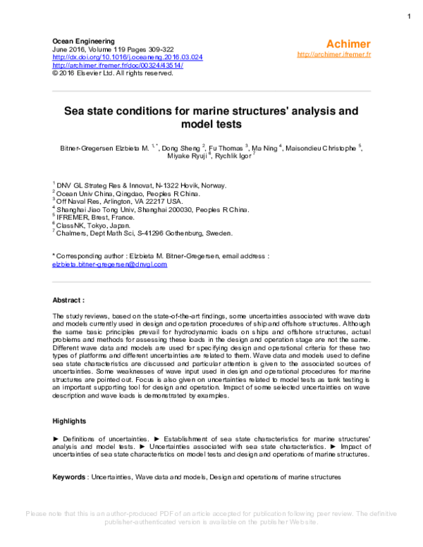 (PDF) Sea state conditions for marine structures' analysis and model tests