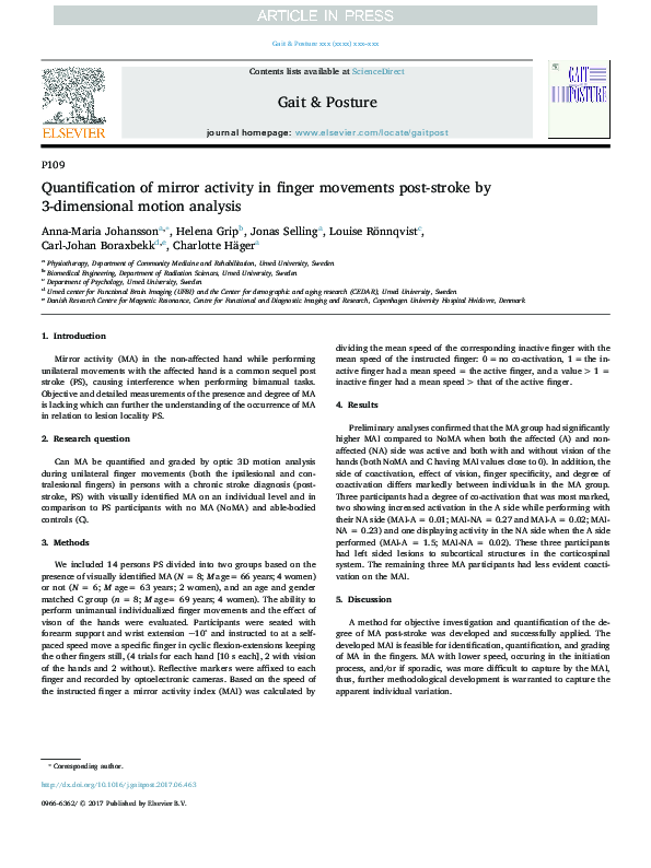 (PDF) Quantification of mirror activity in finger movements post-stroke ...