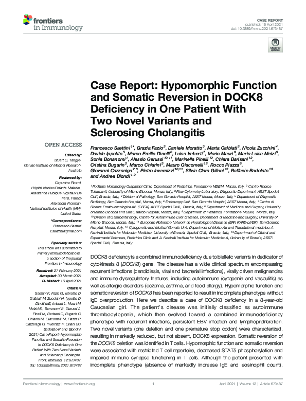 (PDF) Case Report: Hypomorphic Function and Somatic Reversion in DOCK8 ...