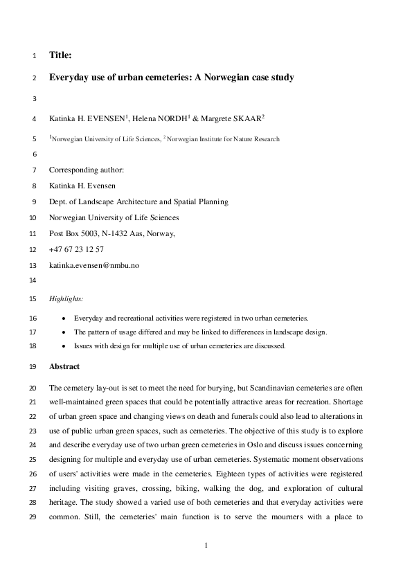 (PDF) Everyday use of urban cemeteries: A Norwegian case study