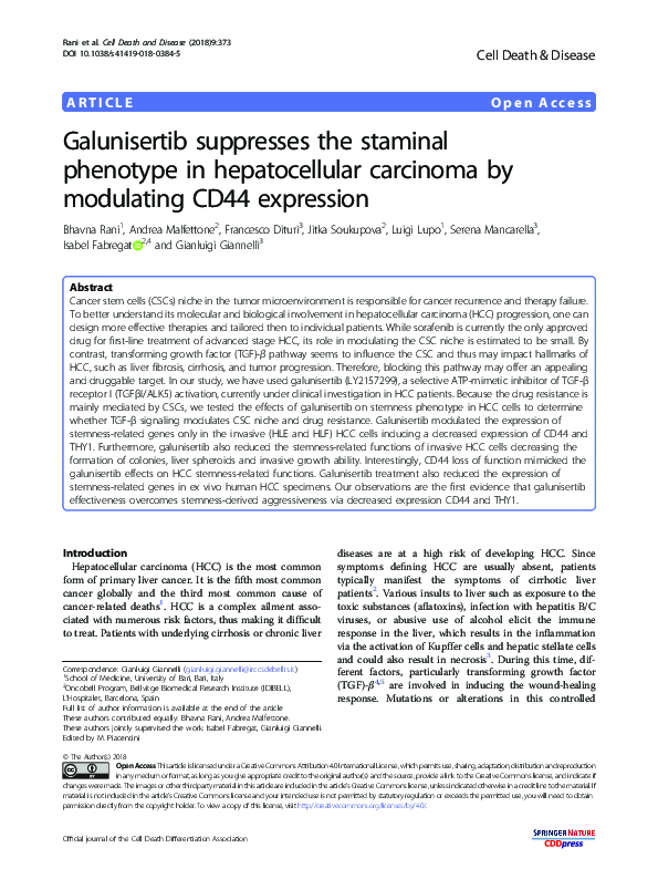 (PDF) Galunisertib suppresses the staminal phenotype in hepatocellular ...
