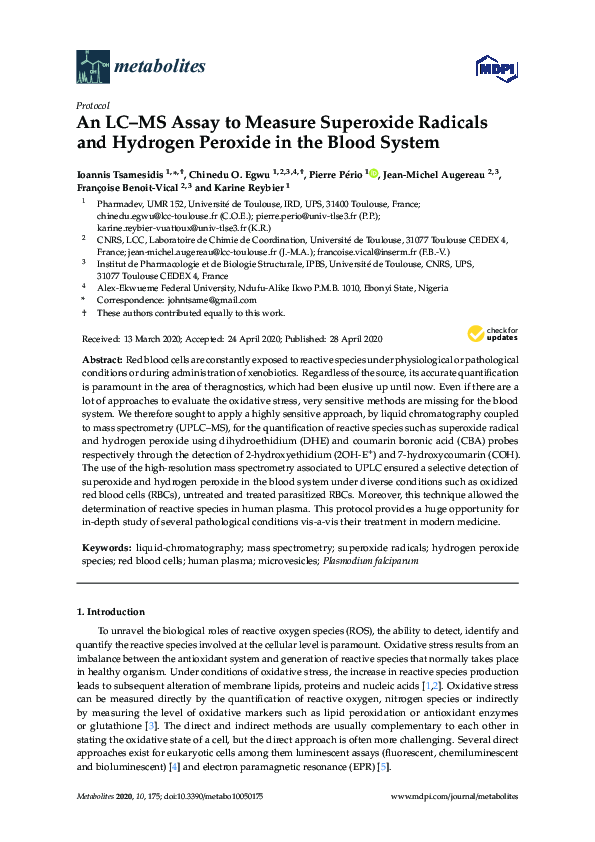 (PDF) An LC–MS Assay to Measure Superoxide Radicals and Hydrogen ...