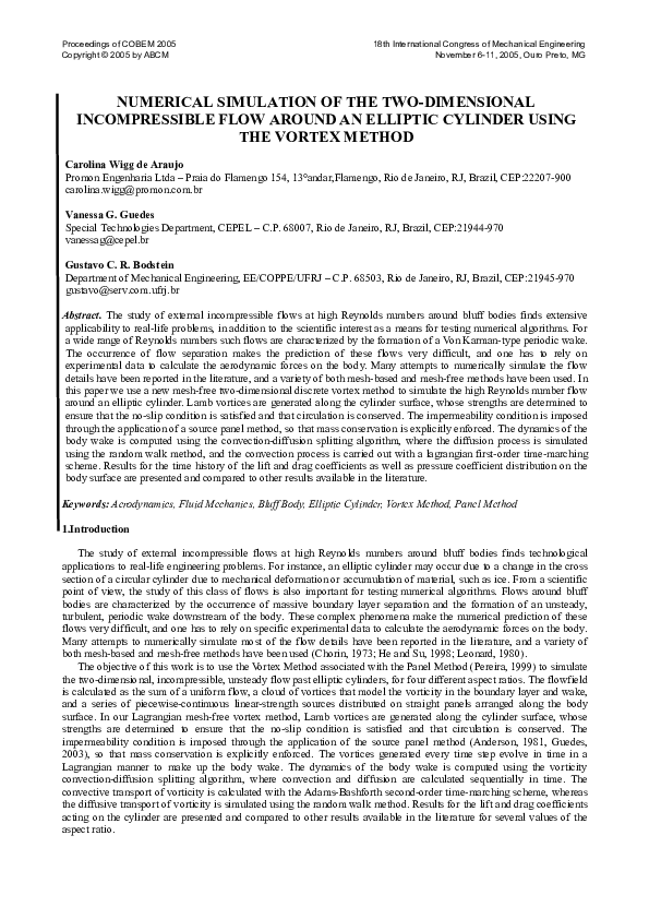 (PDF) Numerical Simulation of the Two-Dimensional Incompressible Flow Around Elliptic Cylinders ...