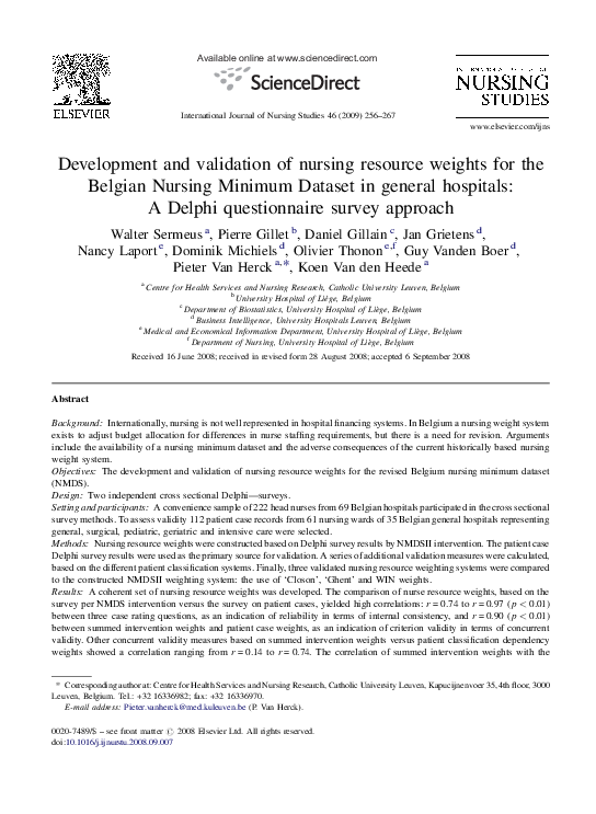 (PDF) Development and validation of nursing resource weights for the Belgian Nursing Minimum ...