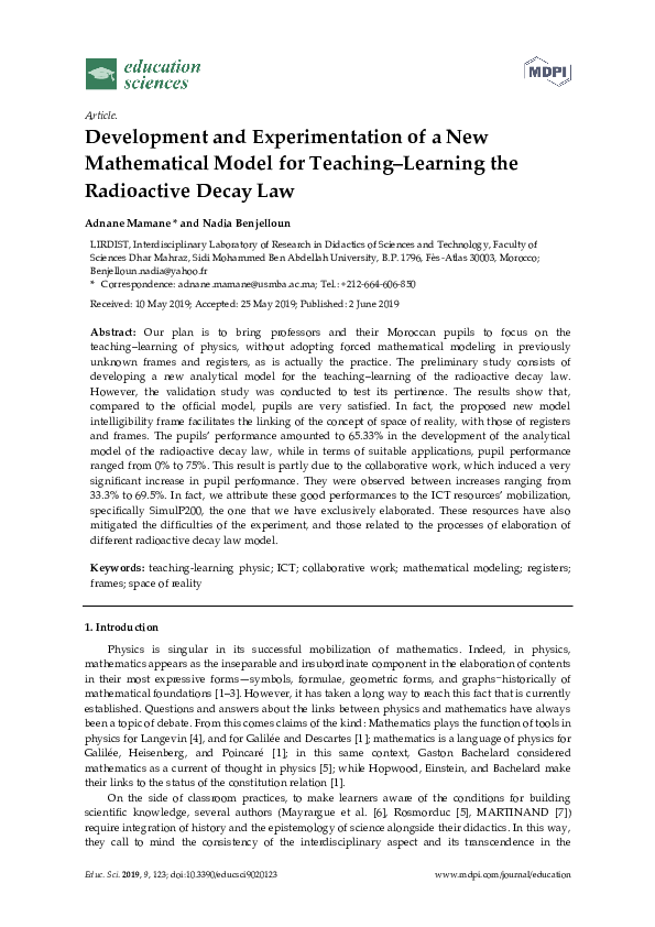 (PDF) Development and Experimentation of a New Mathematical Model for Teaching–Learning the ...