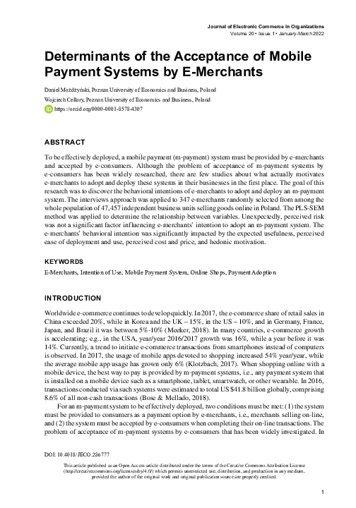 (PDF) Determinants of the Acceptance of Mobile Payment Systems by E-Merchants