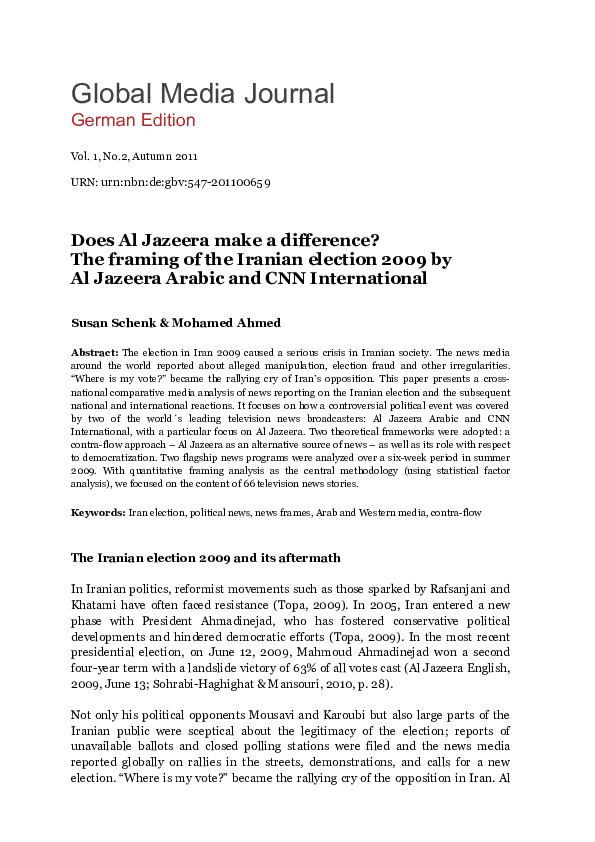 (PDF) Does Al Jazeera Make a Difference? The Framing of the Iranian ...