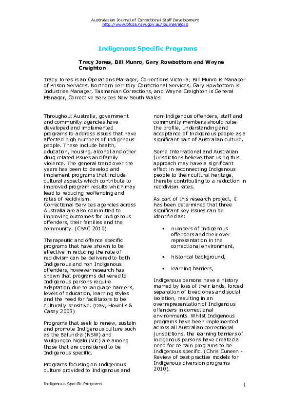 (PDF) Indigenous specific programs