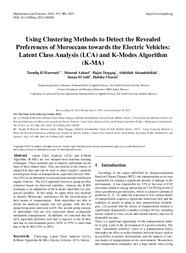 Pdf Using Clustering Methods To Detect The Revealed Preferences Of Moroccans Towards The