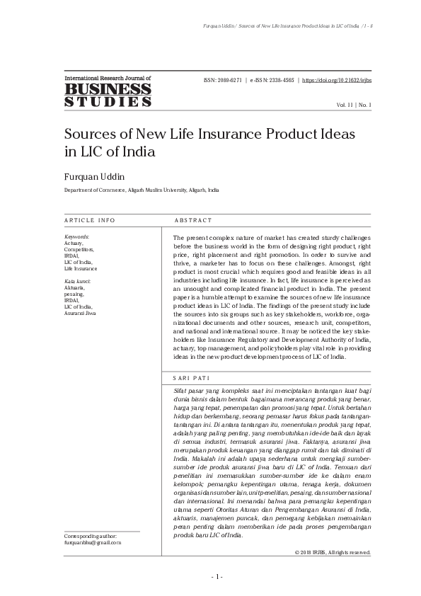 (PDF) Sources of New Life Insurance Product Ideas in LIC of India