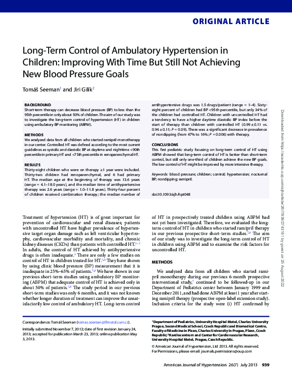 (PDF) Long-term control of ambulatory hypertension in children ...