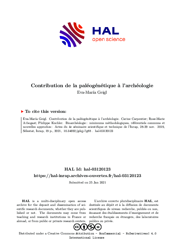 (PDF) Contribution de la paléogénétique à l'archéologie