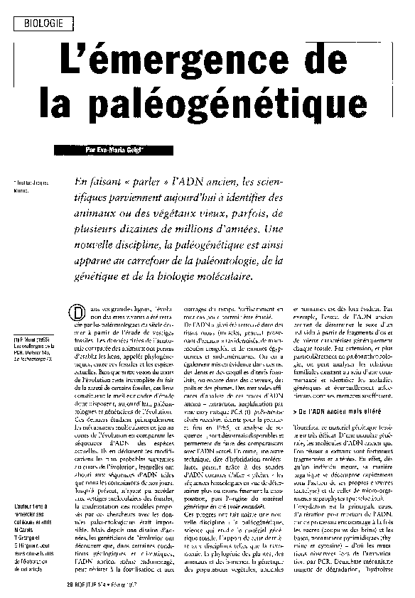 (PDF) L'émergence de la paléogénétique | Eva-Maria Geigl - Academia.edu