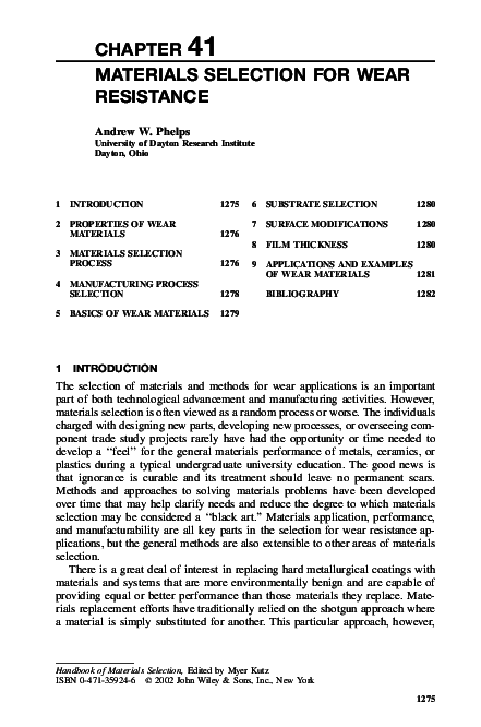 (PDF) Materials Selection for Wear Resistance